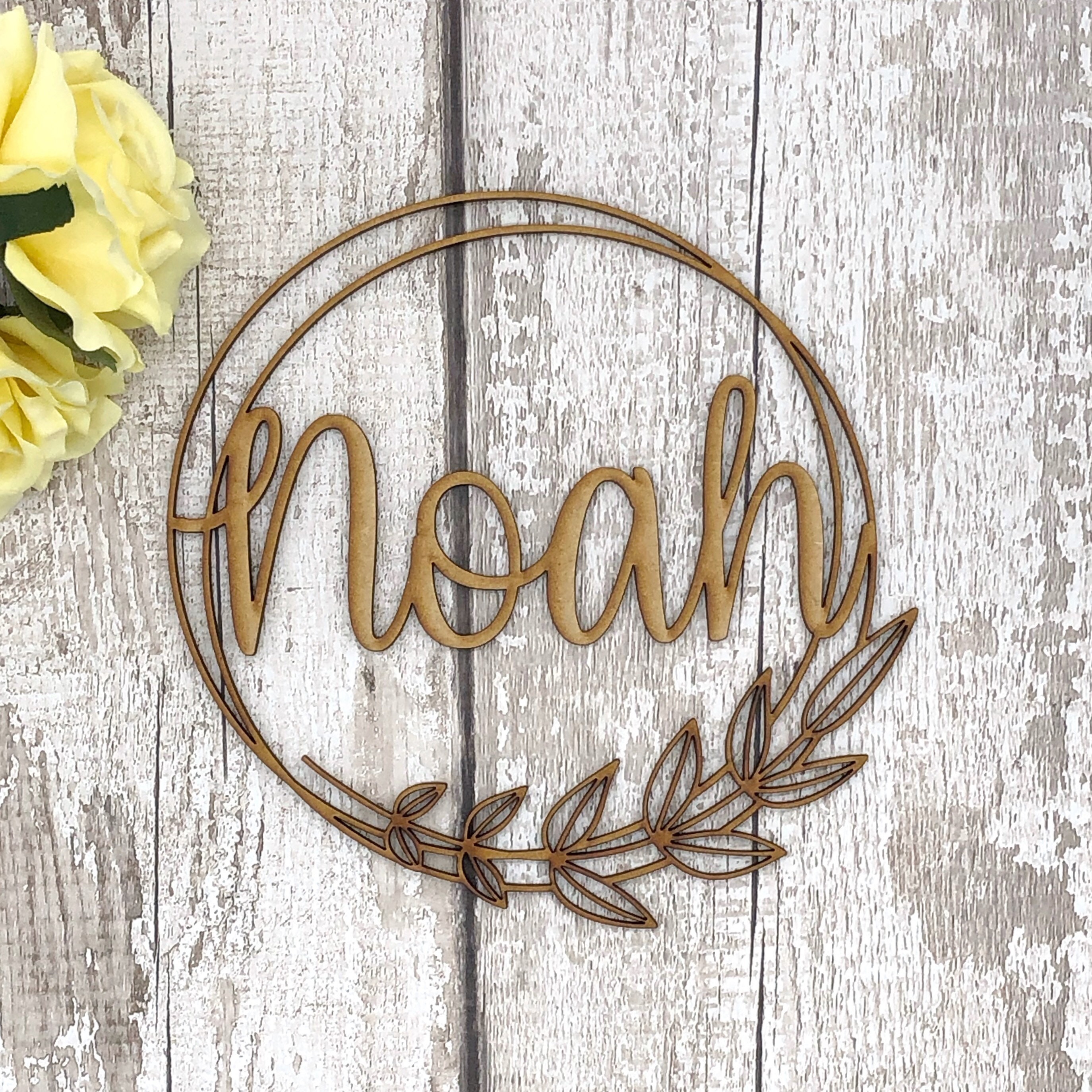 Personalised Leaf Vine Name Wreaths. Wooden Name Hoops. Rustic | Etsy UK