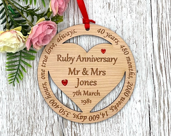 Ruby Anniversary Personalised Hanging Hearts Plaque Ruby - Etsy