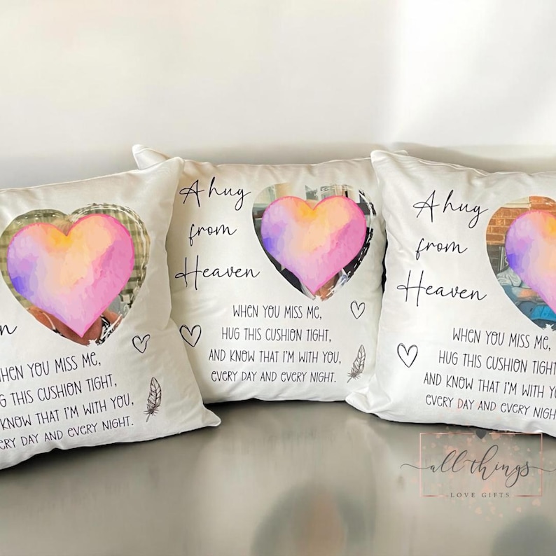 Personalised Memorial Cushion - "a Hug From Heaven" Photo Keepsake ...