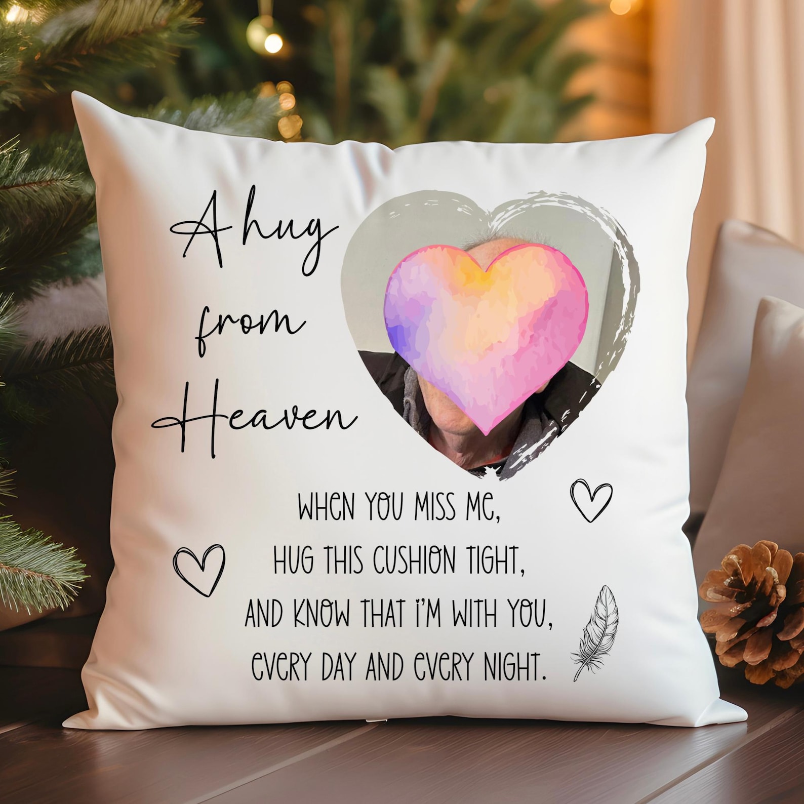 Personalised Memorial Cushion - "a Hug From Heaven" Photo Keepsake ...