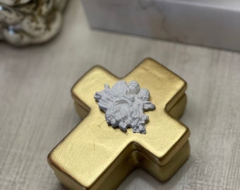 NIKKY Enamel Brass Cross Trinket Box, Shallow Cross Shaped Box, Enamel ...