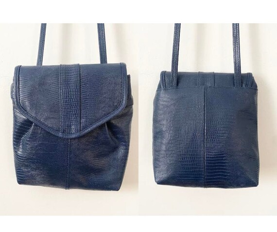 Vintage 1980s Blue Shoulder Bag 80s Crossbody Small T… - Gem