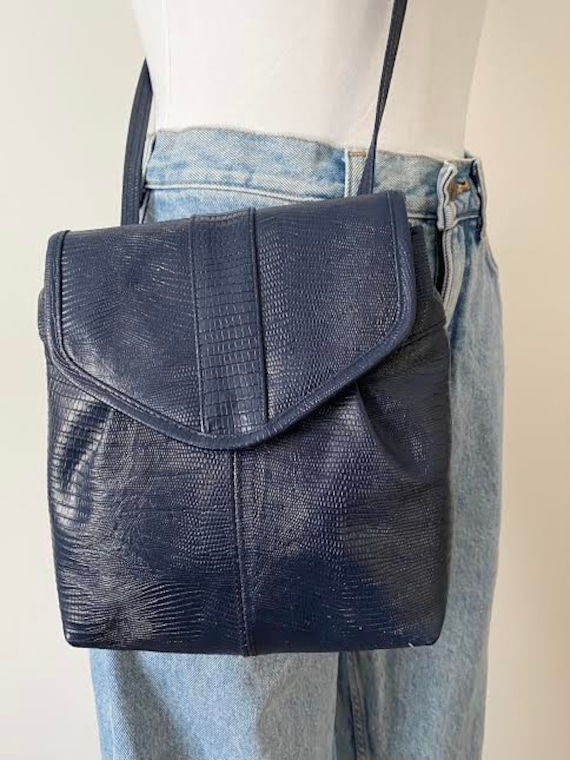 Vintage 1980s Blue Shoulder Bag 80s Crossbody Small T… - Gem