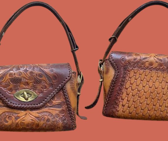 Tooled Leather Shoulder Bag Vintage 1970s boho hippie… - Gem