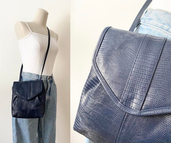 Vintage 1980s Blue Shoulder Bag 80s Crossbody Small T… - Gem