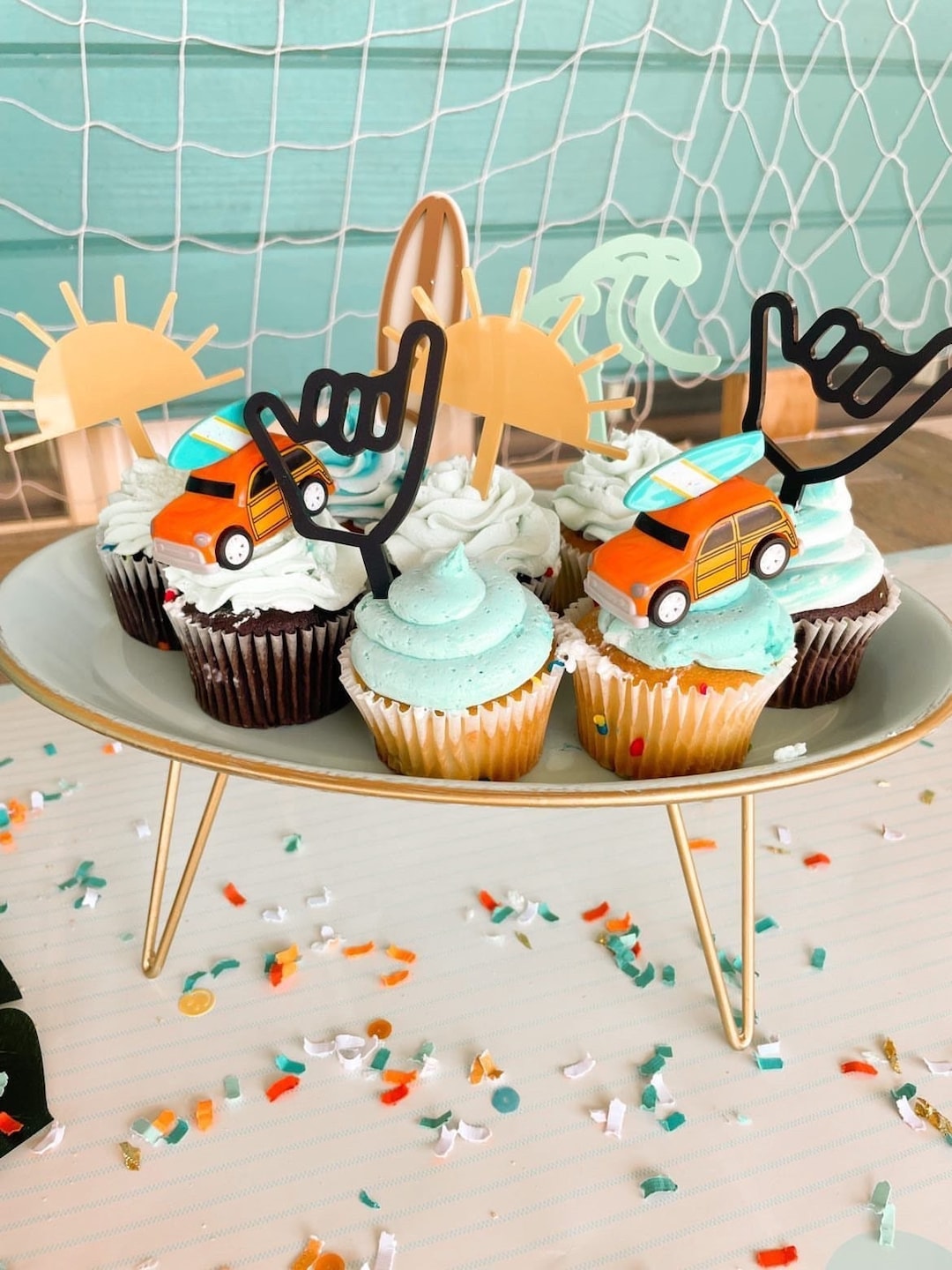 Surfs up Cupcake Toppers | Surfer Cupcake Toppers | Beach Cupcake ...