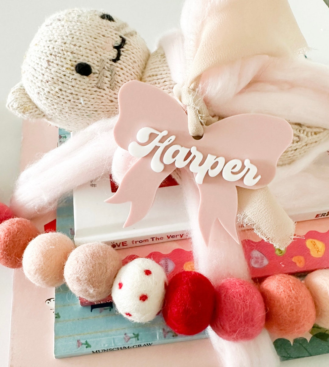 Acrylic Bow Tag Heart Tag Heart Tag Valentine’s Basket Tags Valentine’s ...