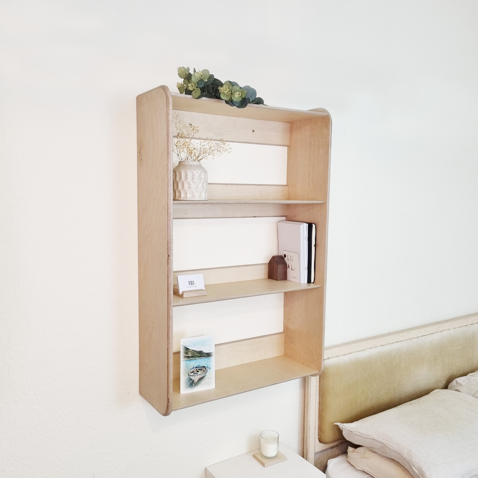 Wall Mounted Birch Plywood Bookshelf Floating Modern Bookcase Bespoke ...