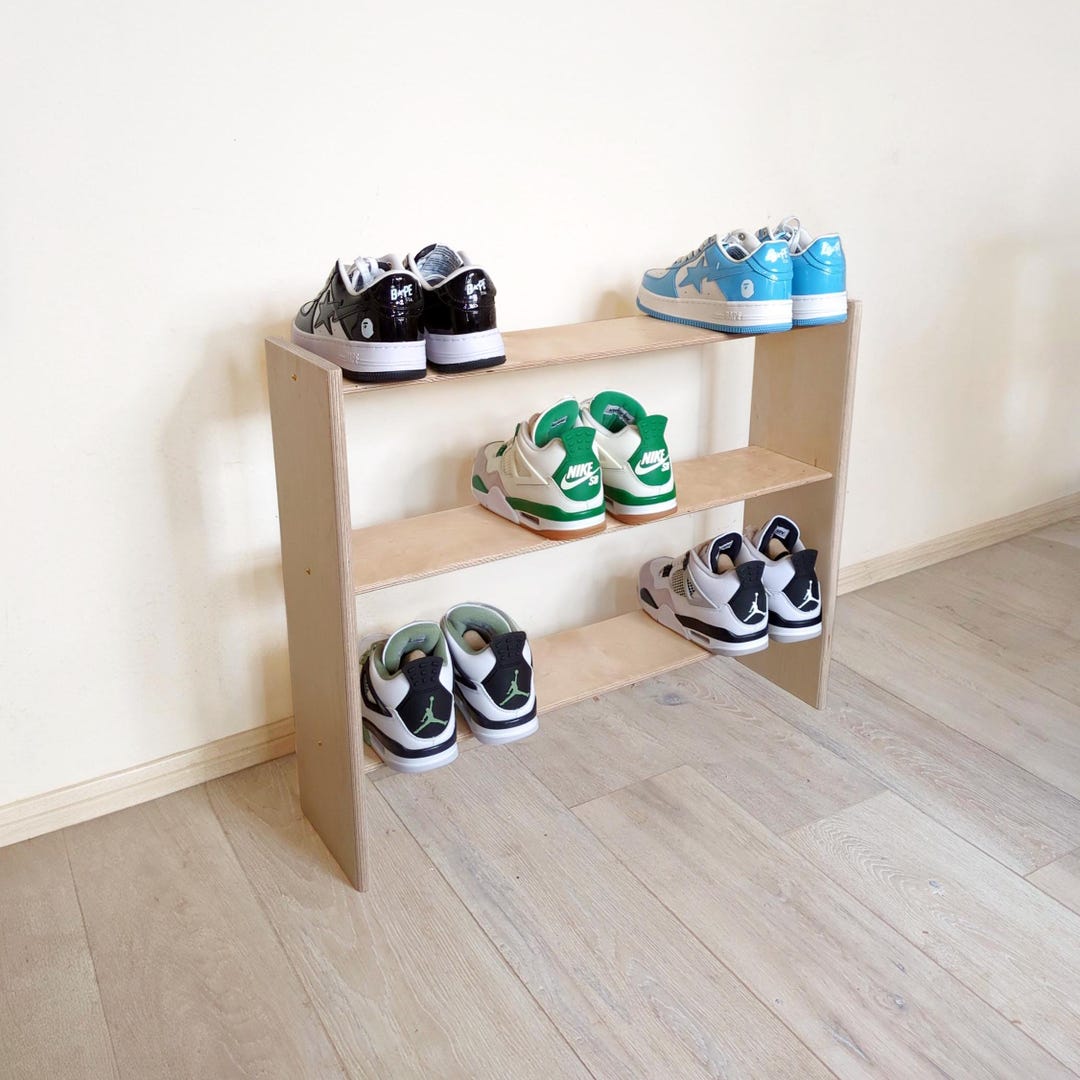 Minimalist Birch Plywood Shoe Rack – Modern Sneakers Storage Shelf ...