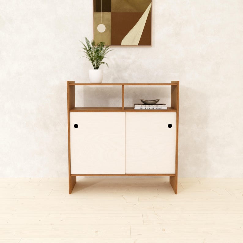 Scandinavian Sliding Door Cabinet Minimal Plywood Console Table With ...