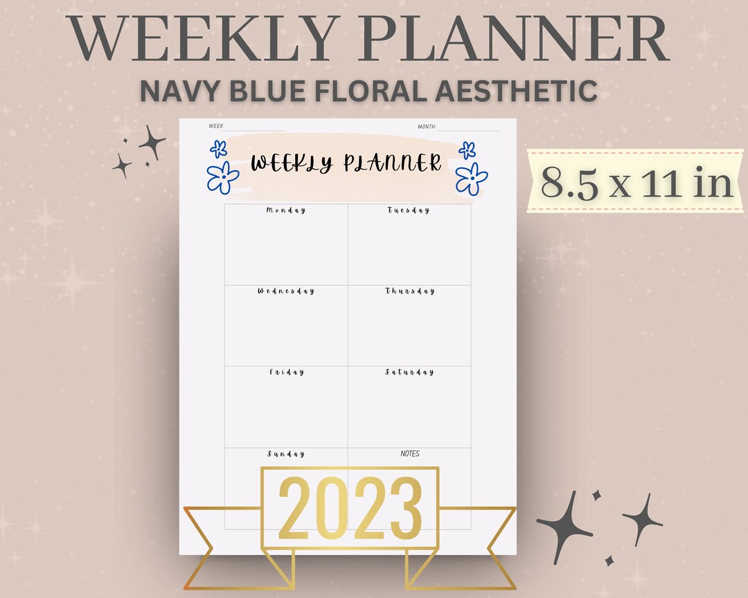 Digital Planner, Navy Blue Aesthetic, Weekly Planner, Printable ...