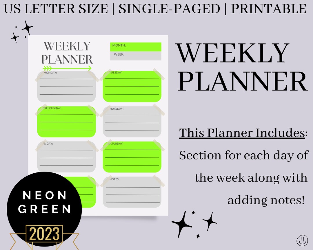 Digital Planner Neon Green Aesthetic Productivity Planner Printable US ...