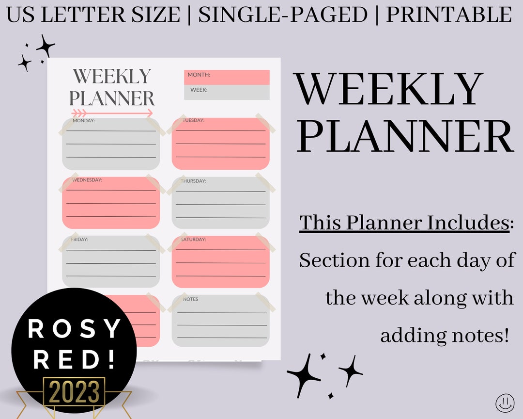 Digital Planner Rosy Red Planner Red Theme Planner Basic Weekly Planner ...