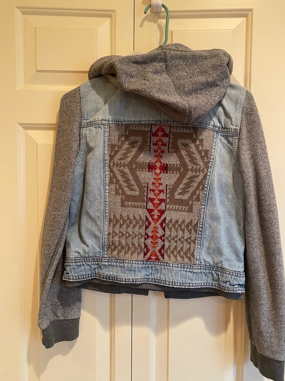 Southwestern Wool Panel and Jean Jacket, Denim and Wool Jacket - Etsy
