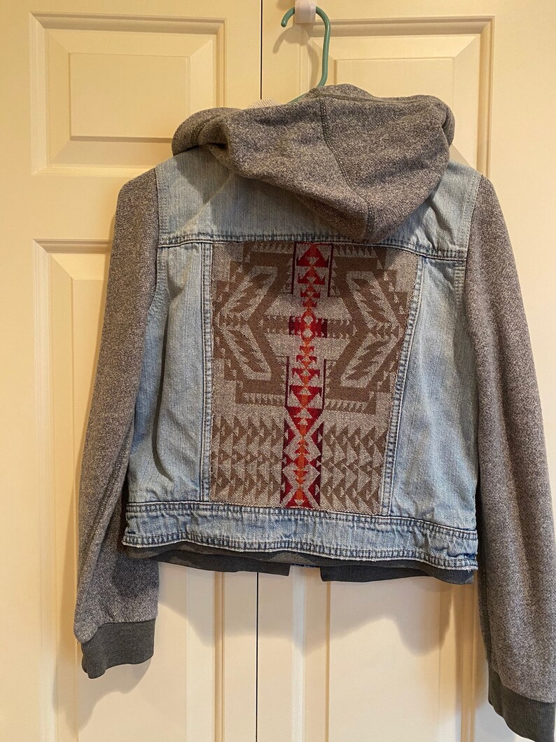 Southwestern Wool Panel and Jean Jacket, Denim and Wool Jacket - Etsy