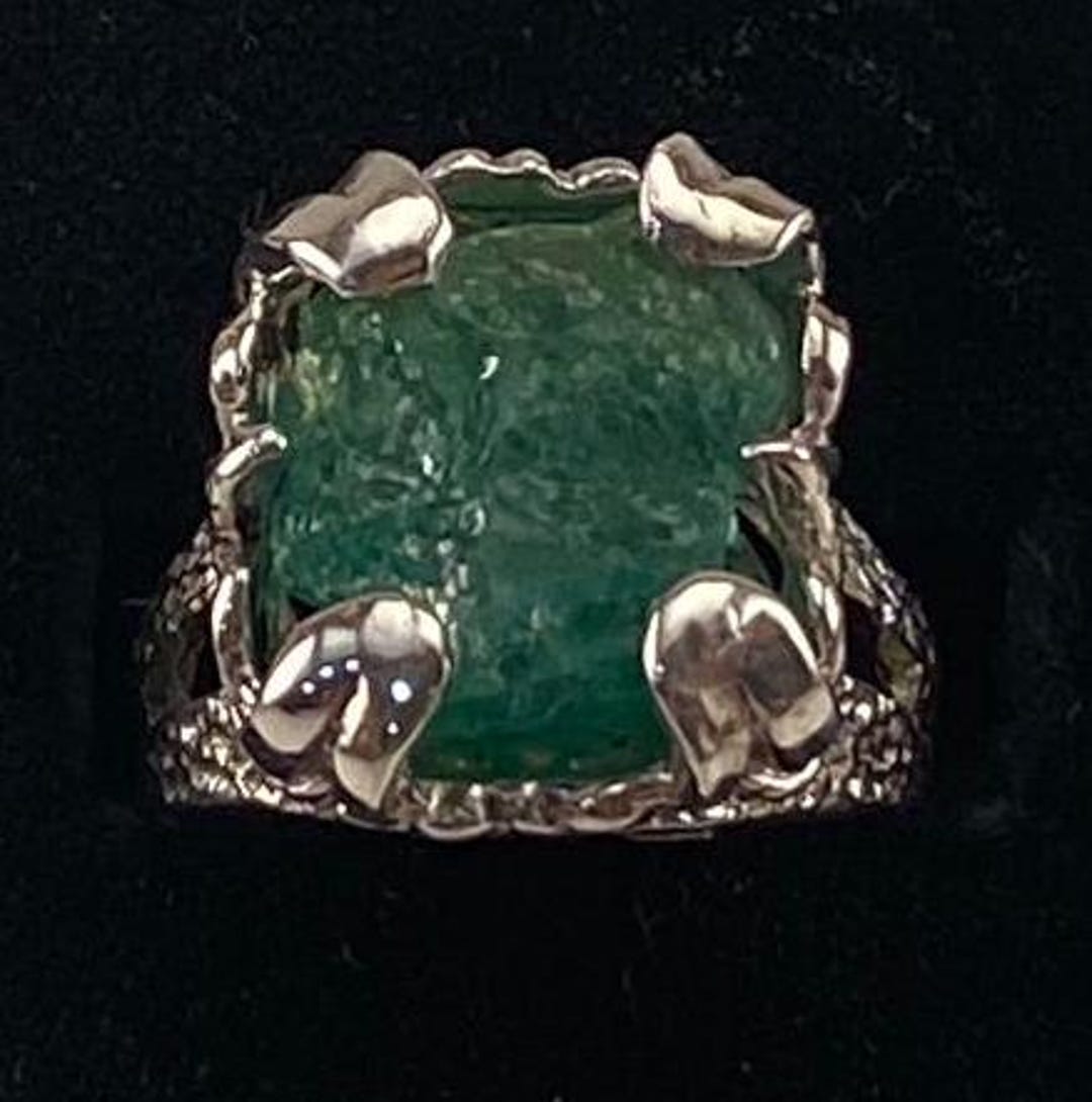 Raw Emerald Ring, Huge Emerald and Silver Ring, Unique Emerald Ring - Etsy