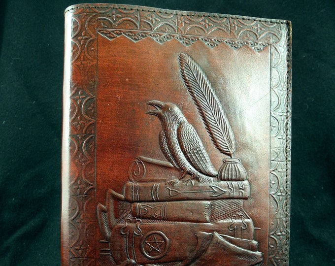 RAVEN - A5 Handmade Refillable Leather Journal Diary Pagan Wicca Book ...