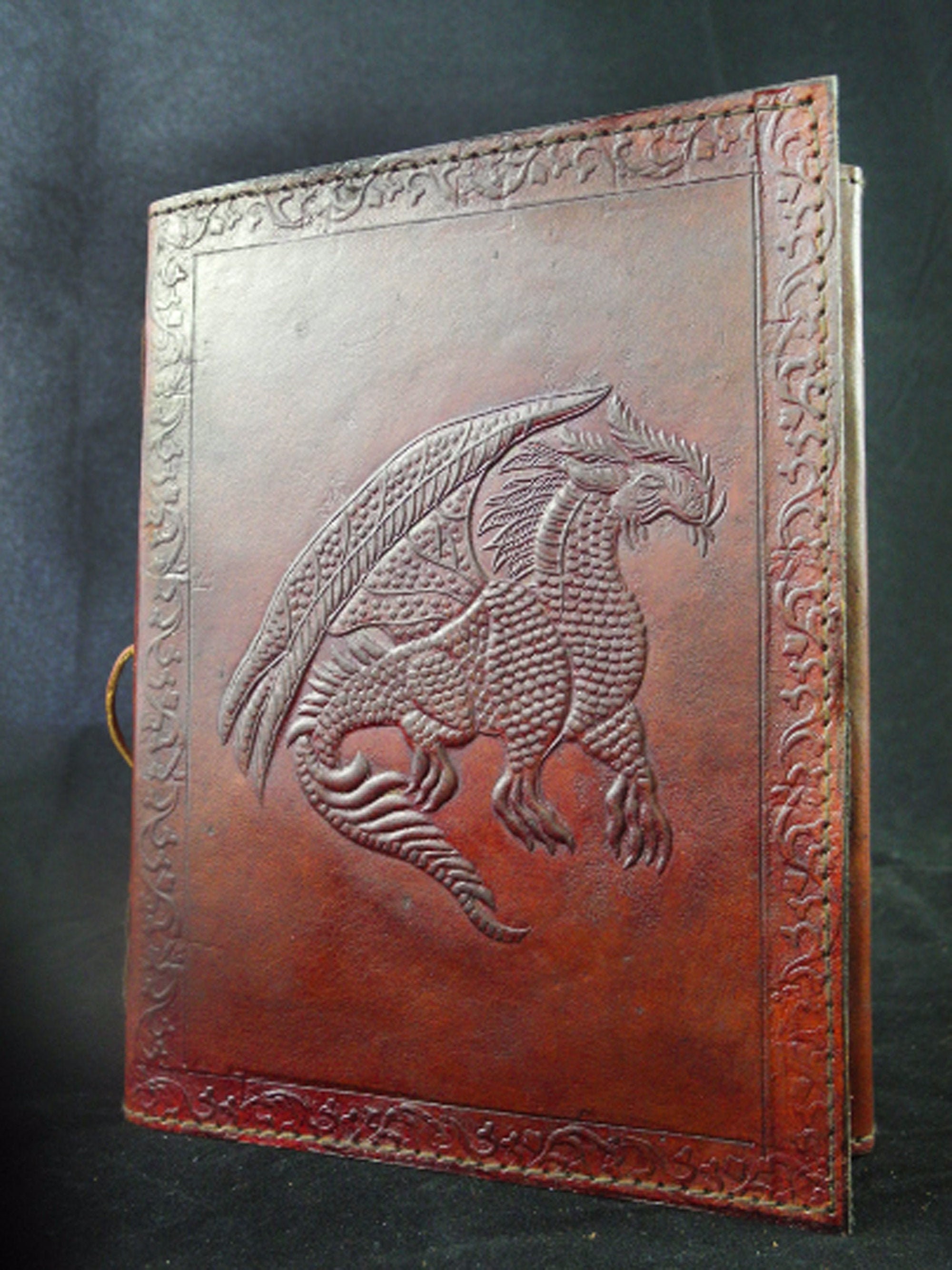 A5 Handmade Leather Journal - With Hand-tooled Medieval Dragon - Pagan ...
