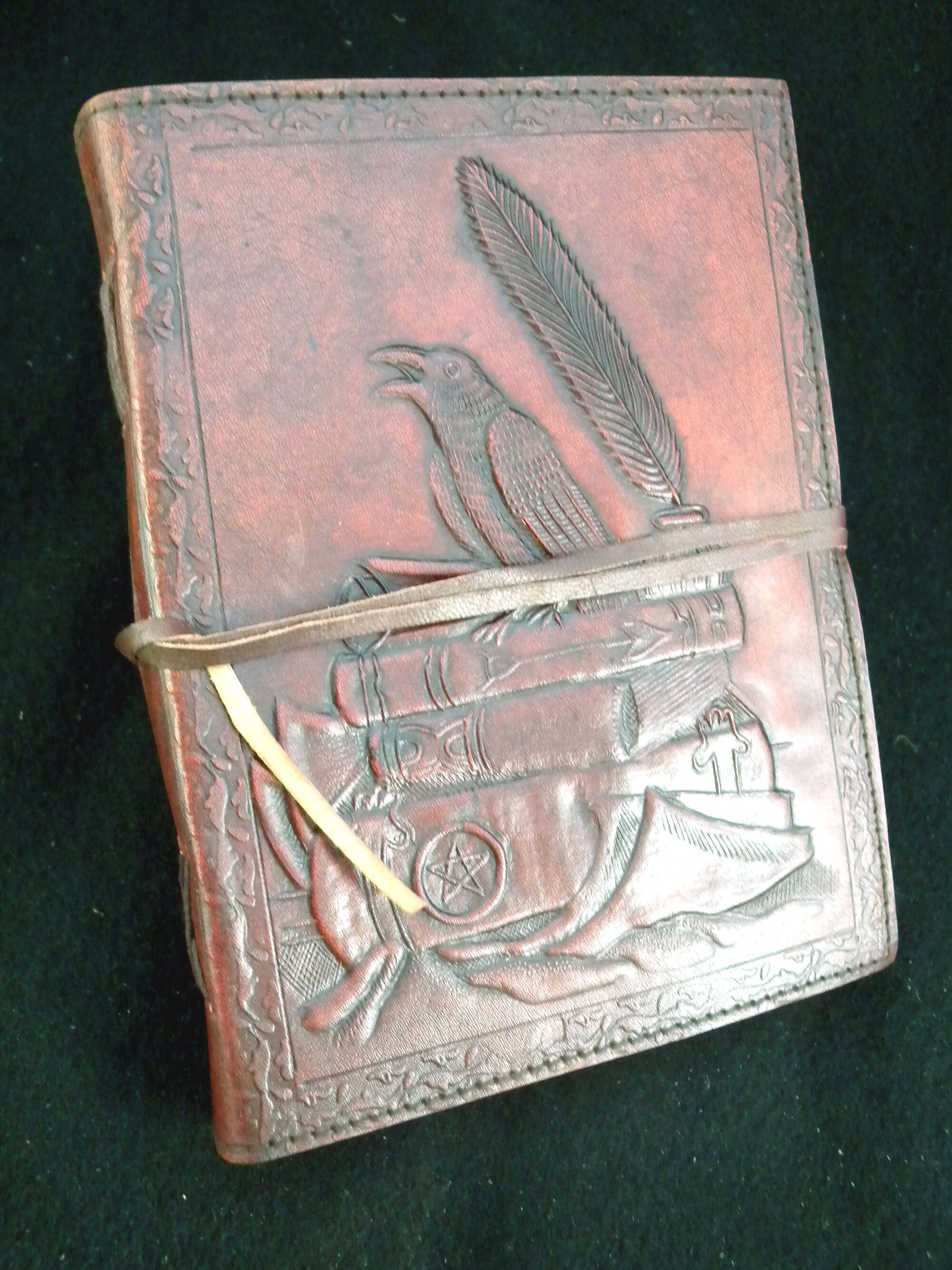 RAVEN / CROW - A5 Handmade Leather Journal Diary - Pagan Wicca Book of ...