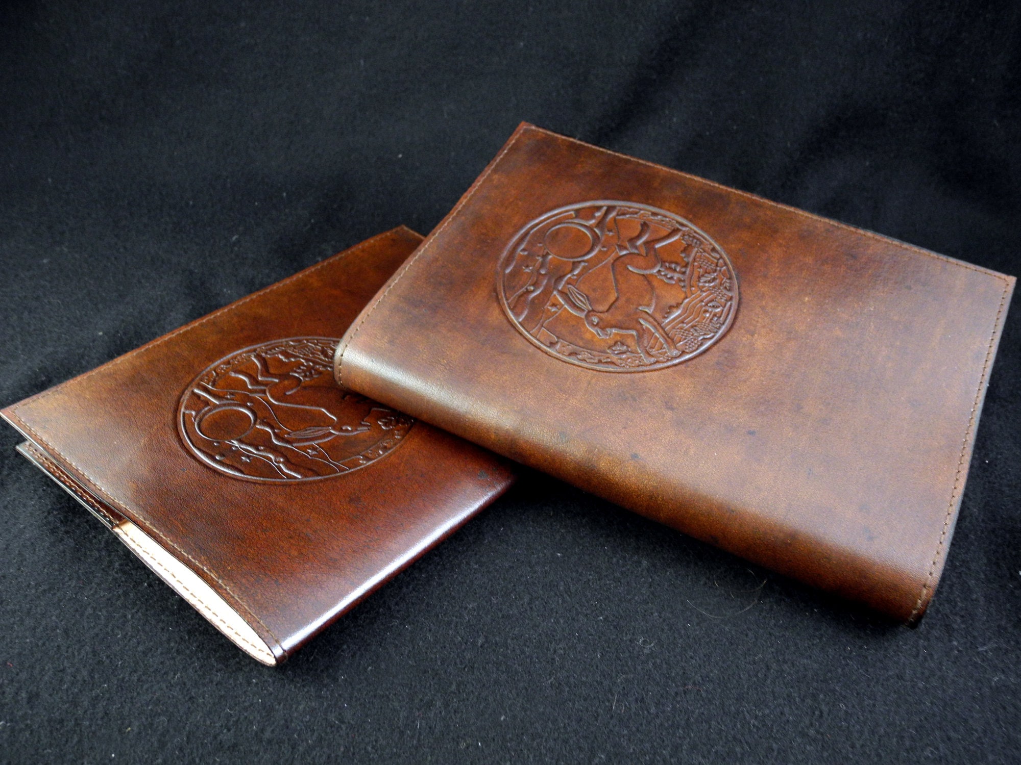 A5 Pagan Wicca HARE & MOON Handmade Leather Journal Diary Organiser ...