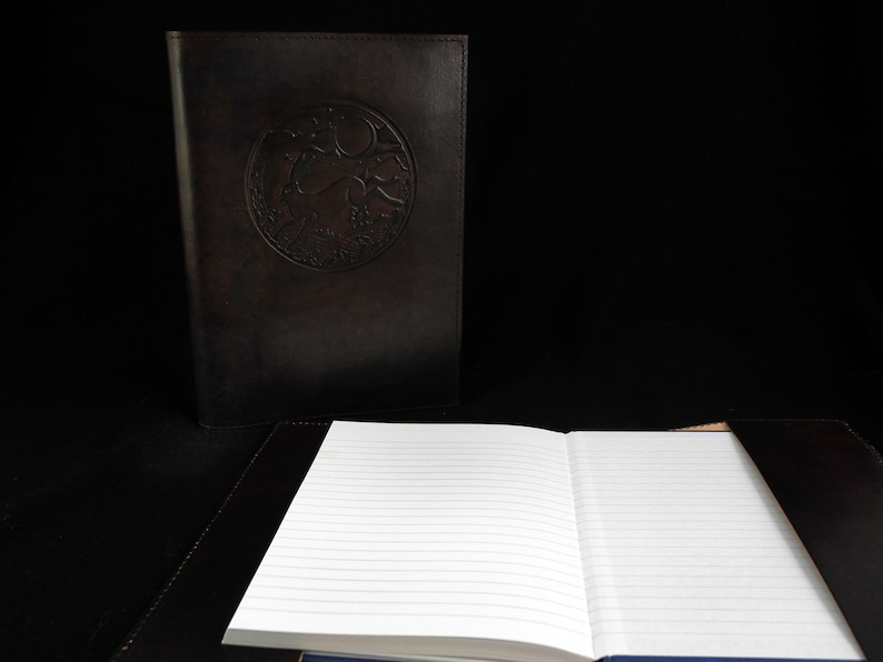 A5 Pagan Wicca HARE & MOON Handmade Leather Journal Diary Organiser ...