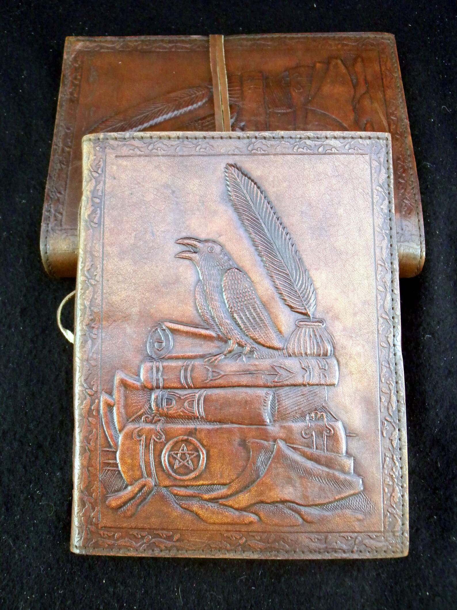 RAVEN / CROW - A5 Handmade Leather Journal Diary - Pagan Wicca Book of ...