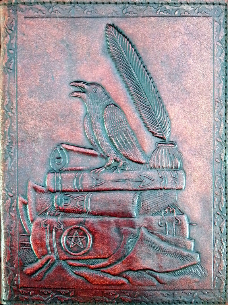 RAVEN / CROW - A5 Handmade Leather Journal Diary - Pagan Wicca Book of ...