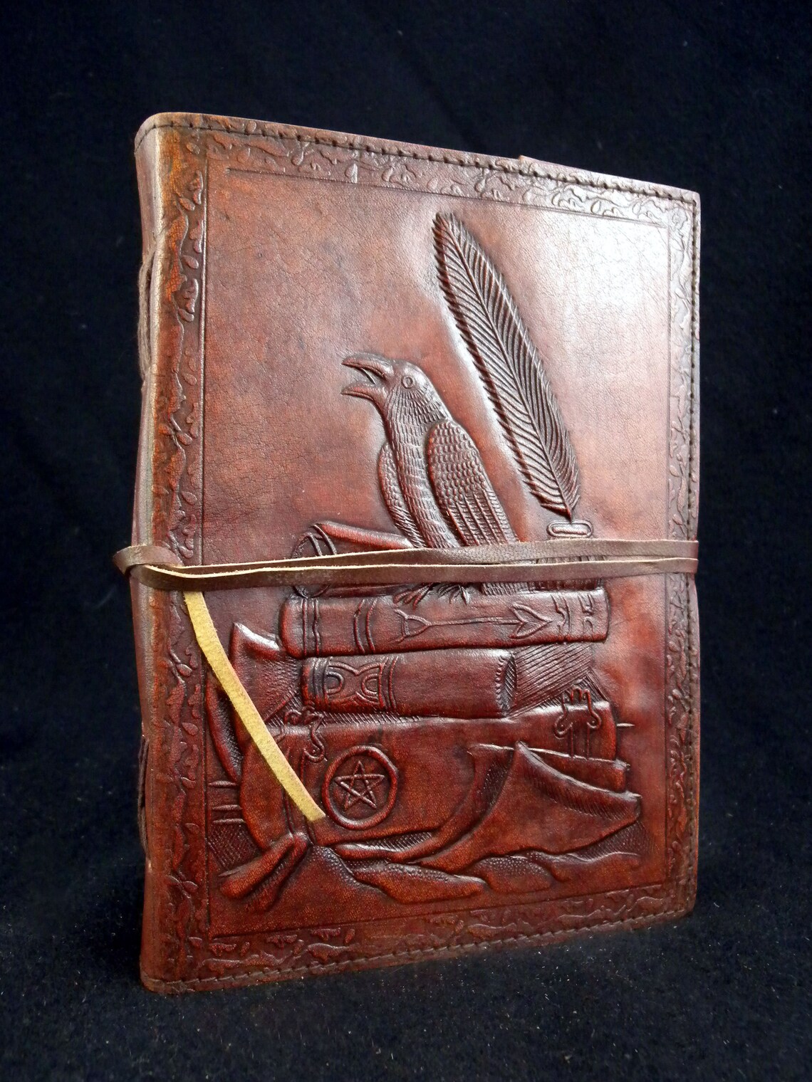 RAVEN / CROW - A5 Handmade Leather Journal Diary - Pagan Wicca Book of ...