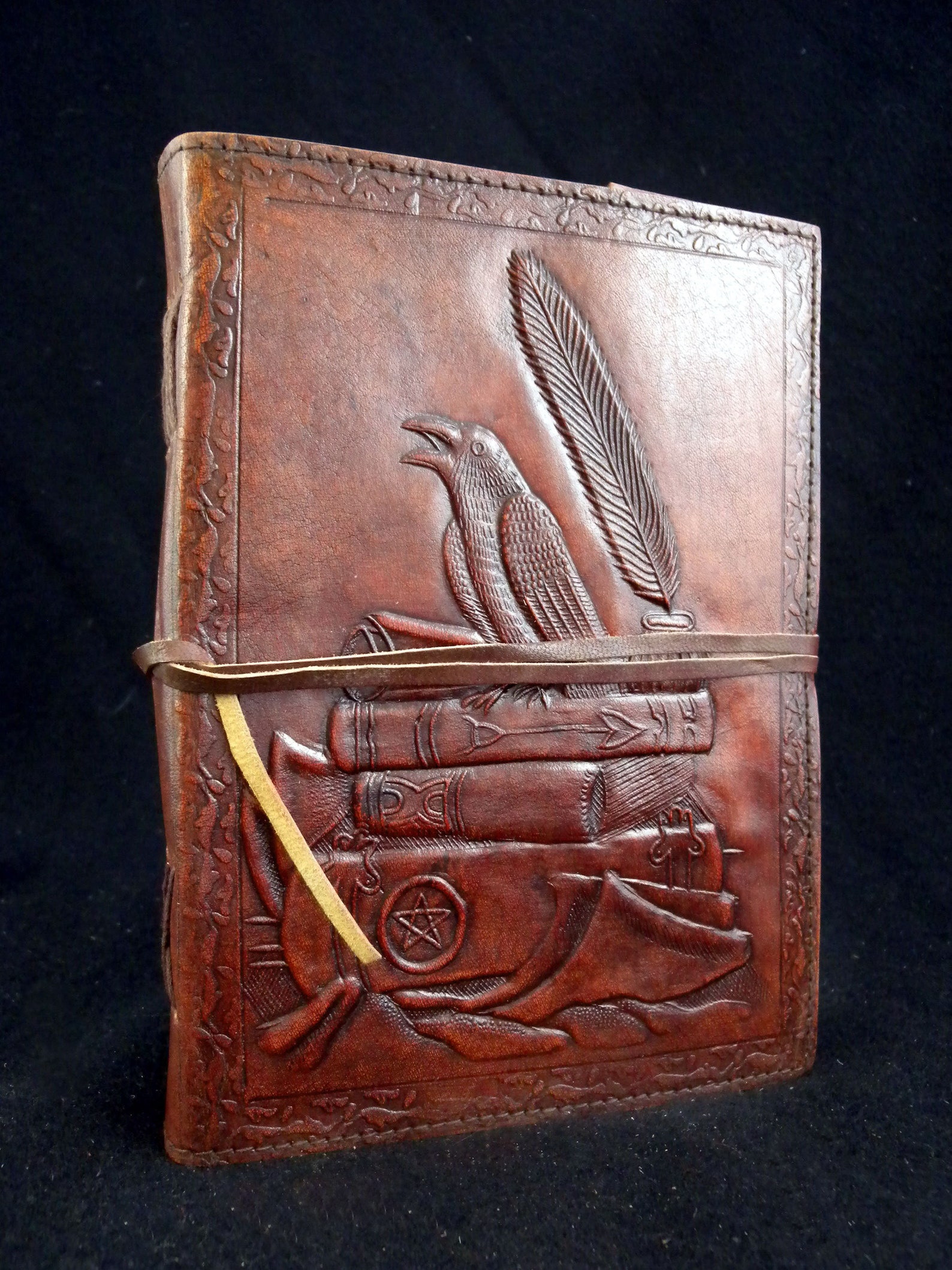 RAVEN / CROW - A5 Handmade Leather Journal Diary - Pagan Wicca Book of ...