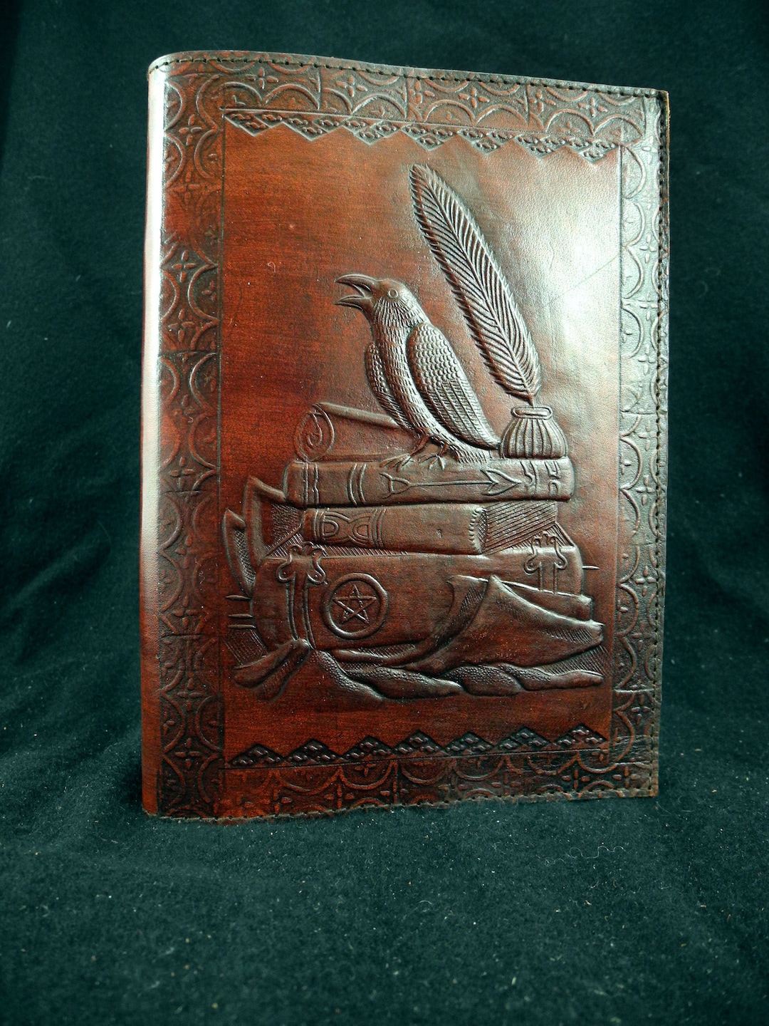RAVEN - A5 Handmade Refillable Leather Journal Diary Pagan Wicca Book ...