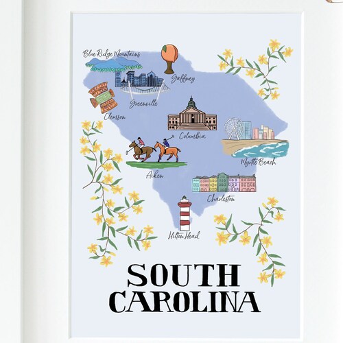 Printable South Carolina Map Illustration Illustrated SC Map - Etsy