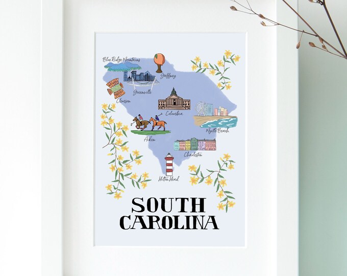 Greenville SC Illustrated Map Poster Glossy Finish - Etsy