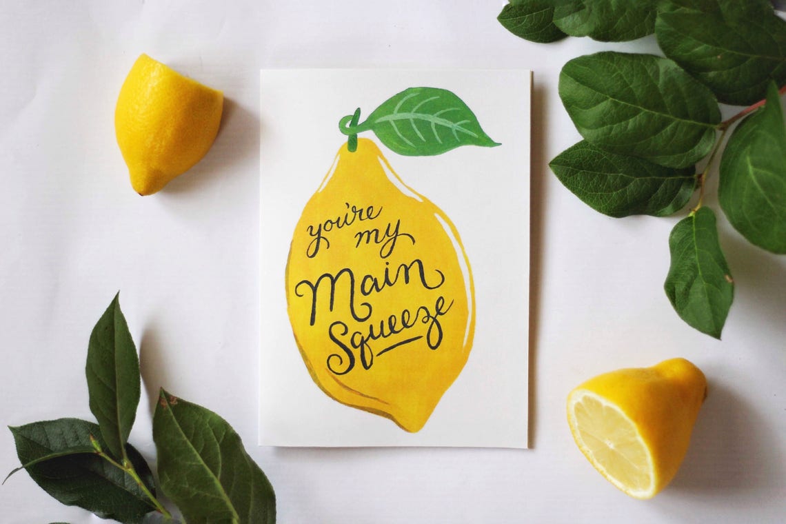 Printable Greeting Card, you're My Main Squeeze, Hand-painted Love Card ...