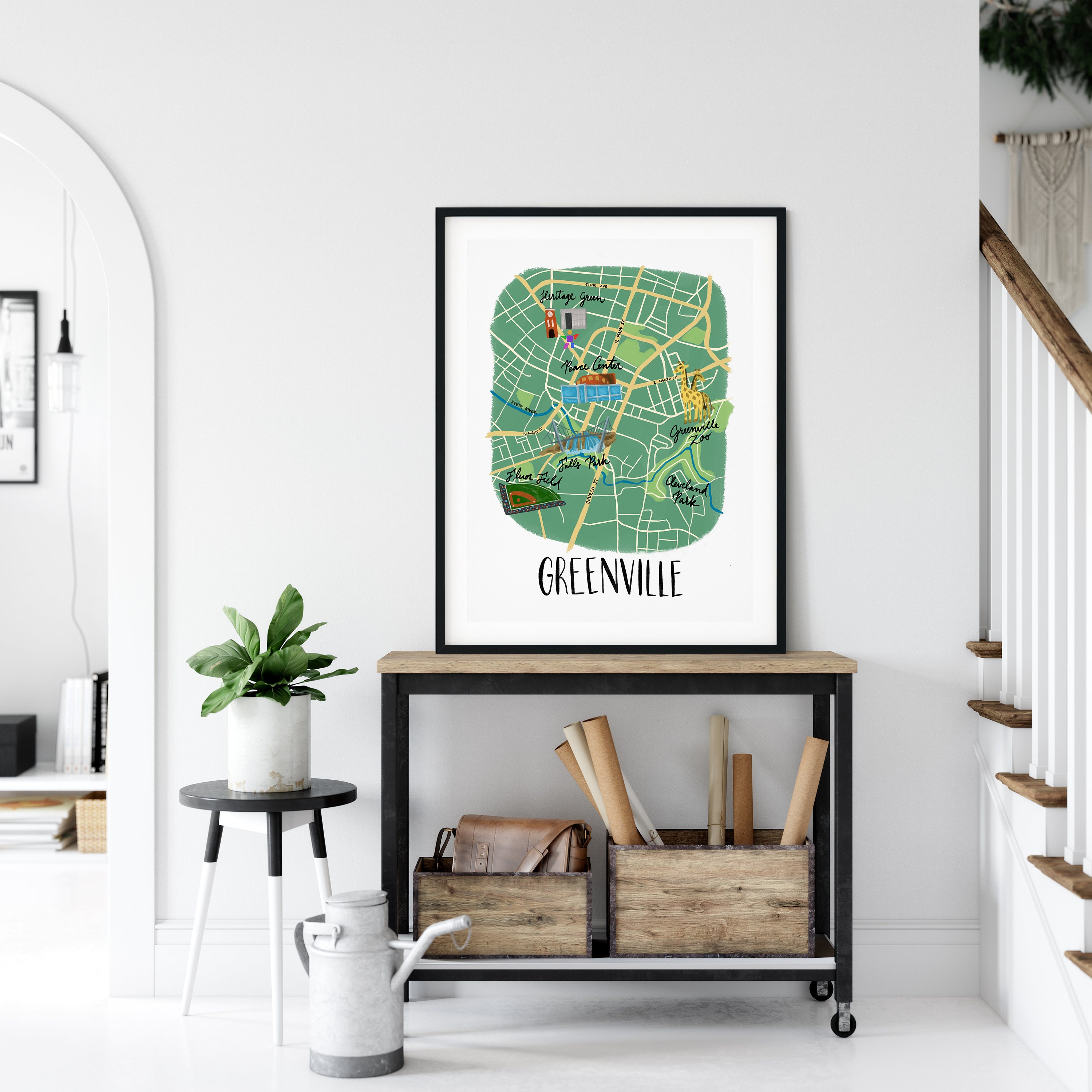 Greenville SC Illustrated Map Poster - Glossy Finish - Etsy