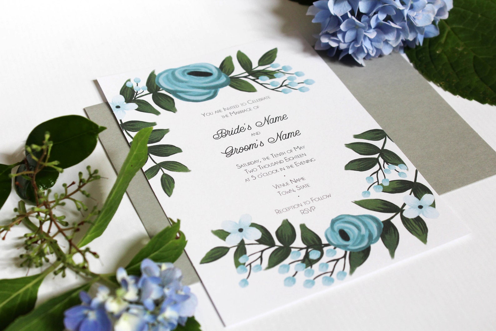 Blue Floral Printable Wedding Invitation Vintage Florals - Etsy