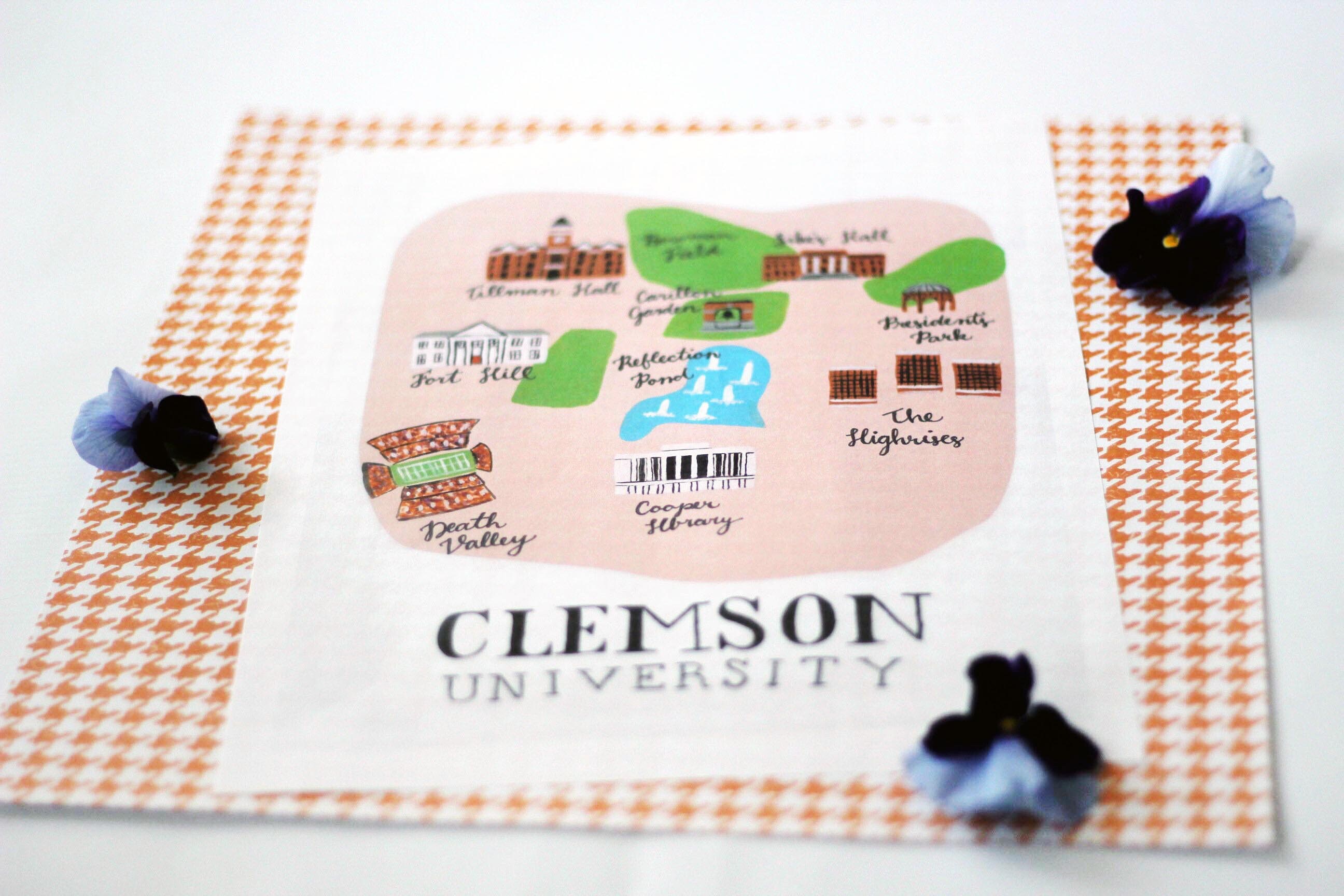 Clemson University Map Illustrated Map College Map Cute | Etsy
