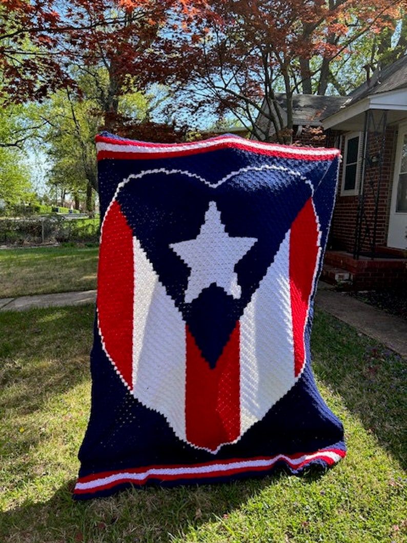 Puerto Rico Heart Flag Crochet Afghan, Blanket, Throw - Etsy