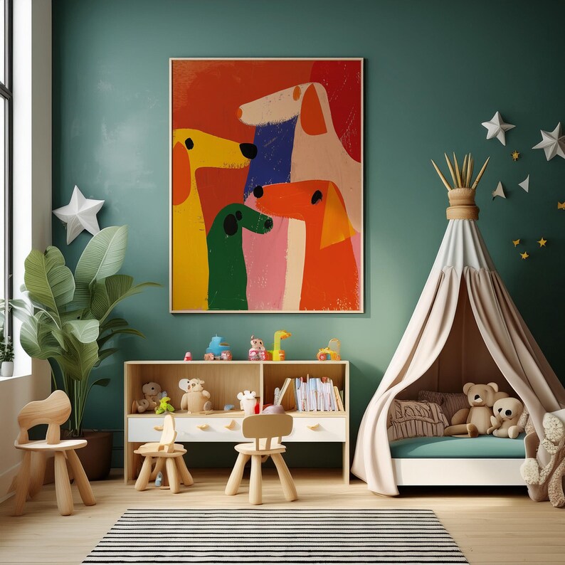 Abstract Dogs Art, Dog, Pets, Poster, Abstract, Clolorful Kids Art ...