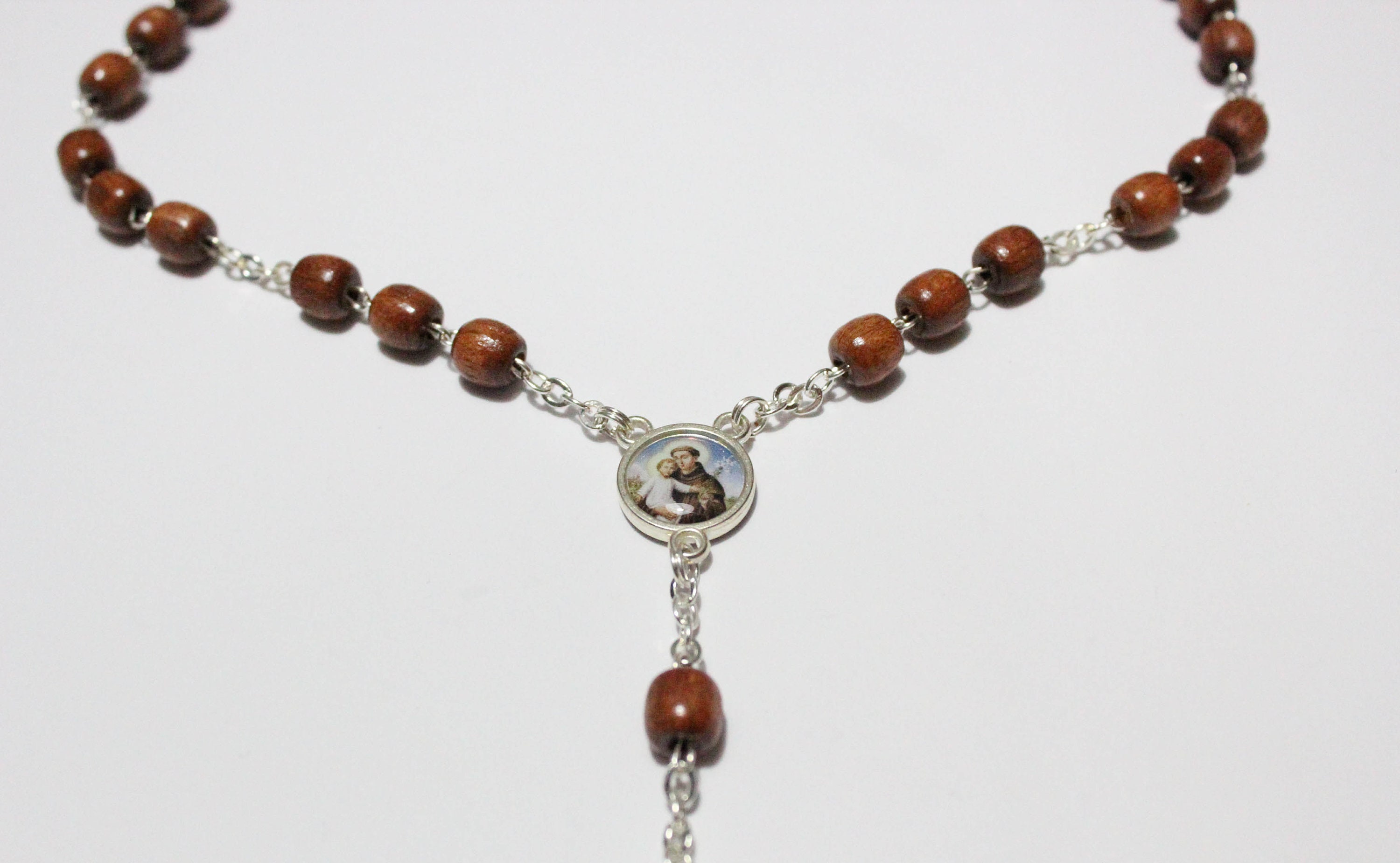 Chaplet of St. Anthony Wood Beads on Chain, St. Anthonys Rosary ...