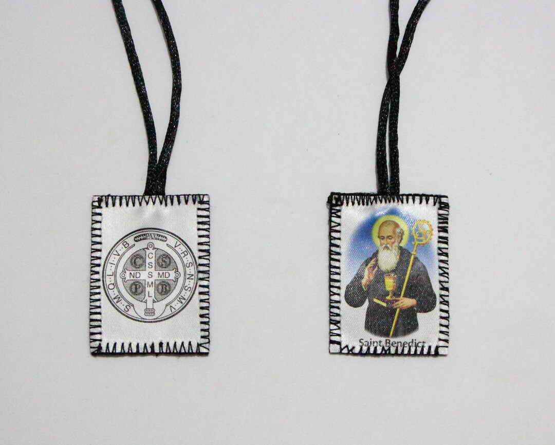 Scapular of Saint Benedict on Black Wool Cord Spiritual Protection ...