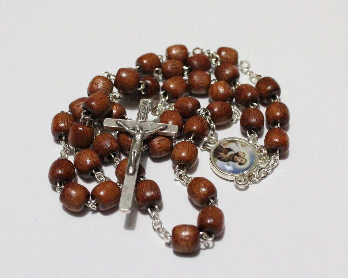 Chaplet of St. Anthony Wood Beads on Chain, St. Anthonys Rosary ...