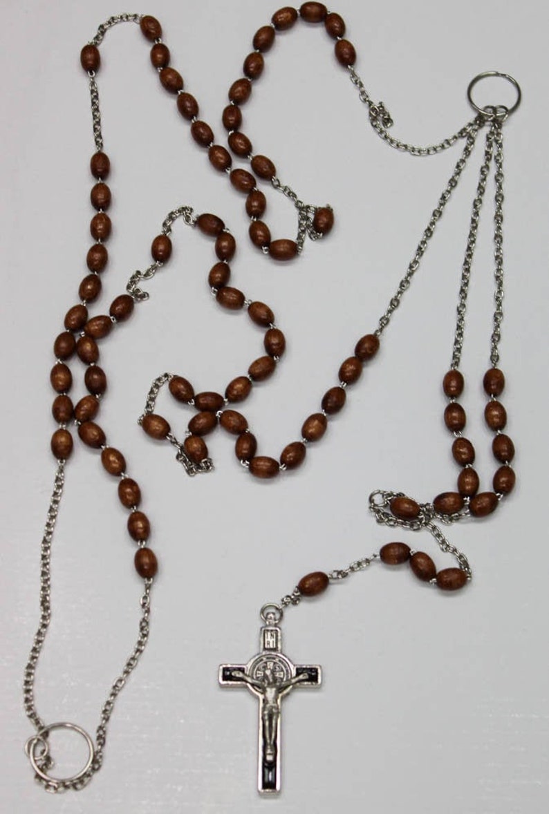 Franciscan Crown Rosary 7 Decade Wood Beads on Chain St Benedict Cross ...