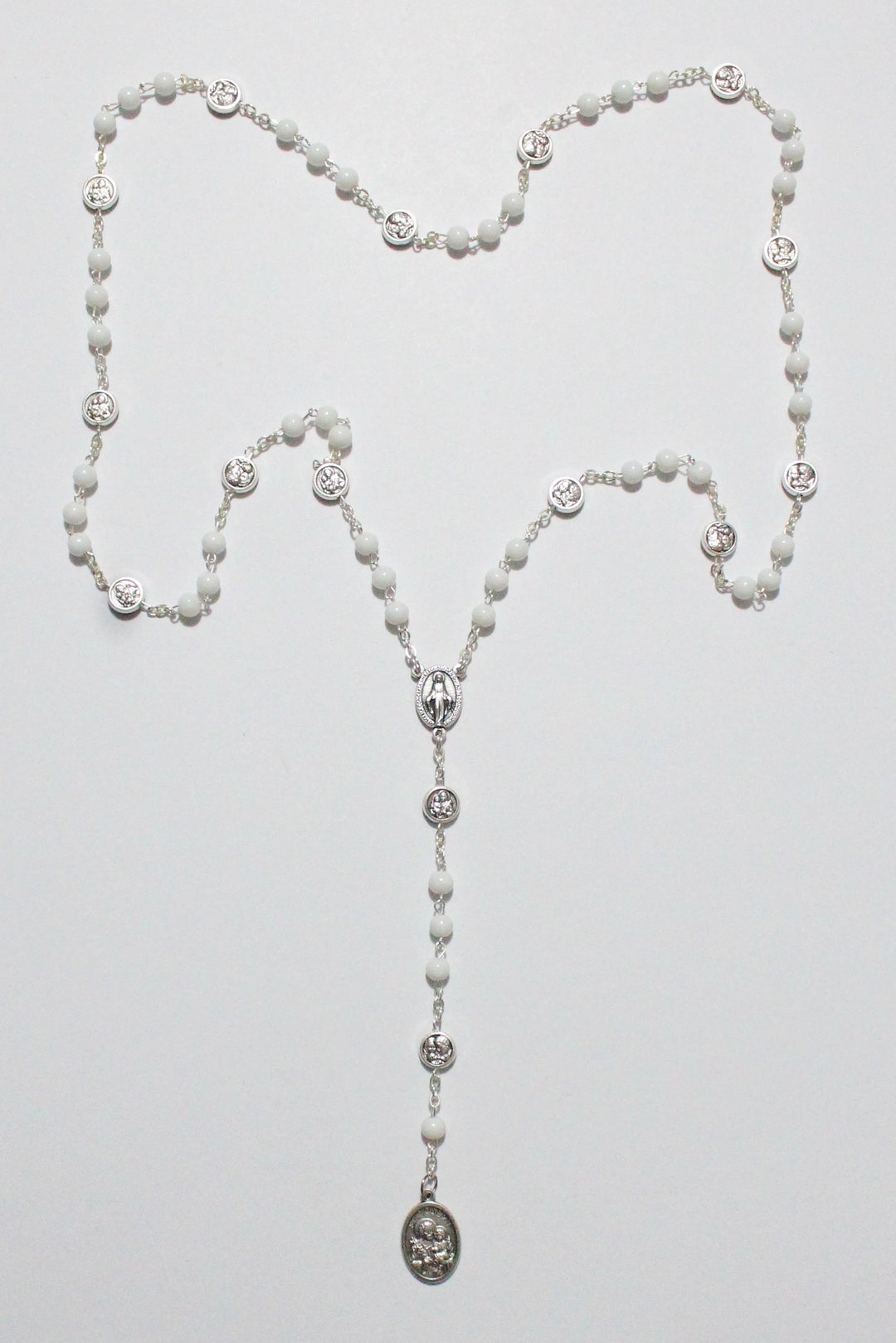 Chaplet of St. Joseph, Rosary of Saint Joseph White Glass Beads on ...