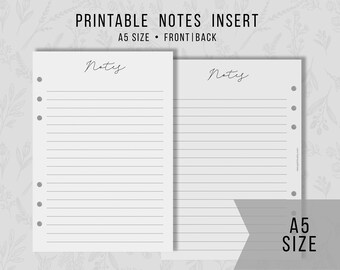 Printable Minimal Notes Insert for A5 Planners Double Sided - Etsy