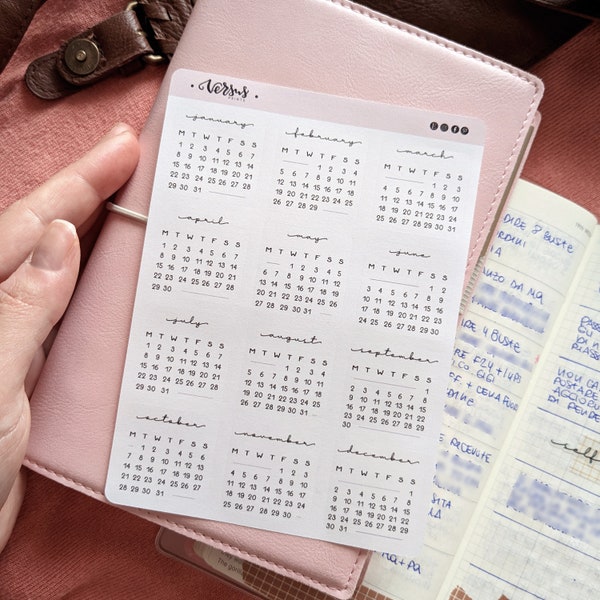 Mini Calendar Stickers Die Cut 2024 Calendar Sunday Start Monday Start ...