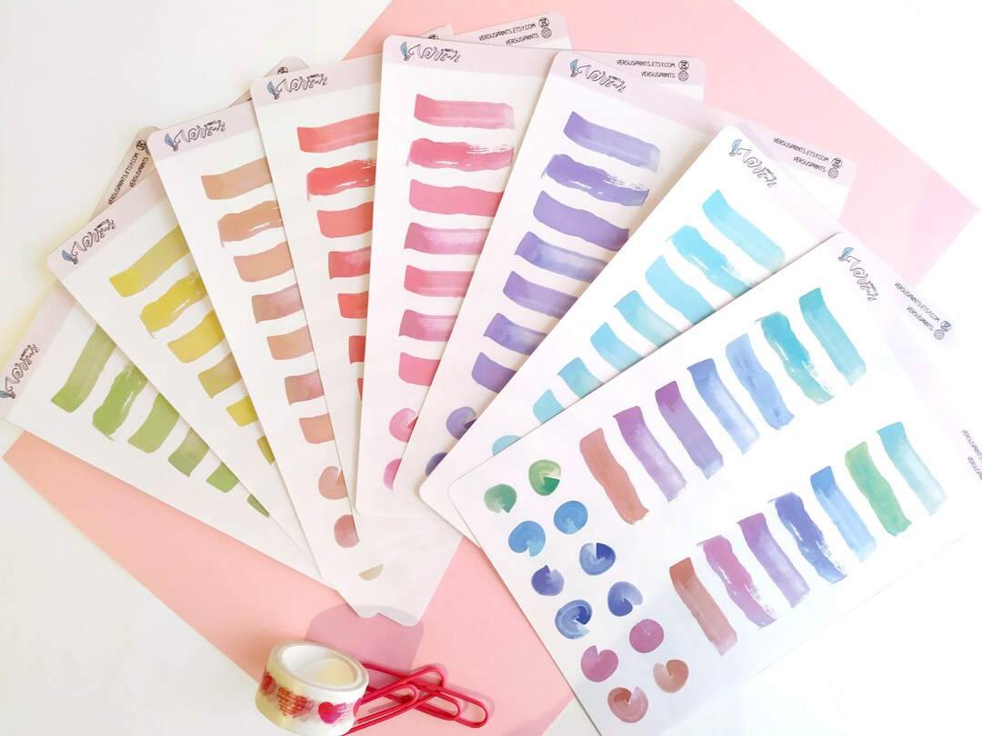 Watercolor Stickers, Brush Stroke & Dots Labels, Writable Planner ...