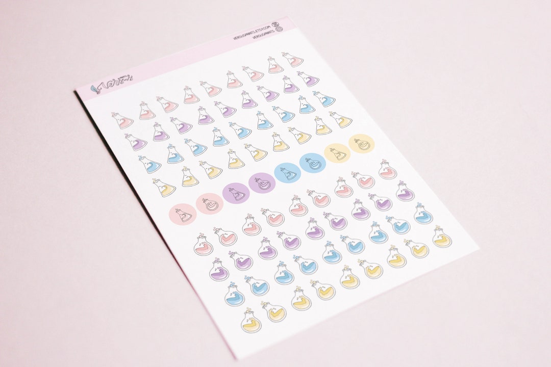 Science Stickers, Beakers Planner Stickers, Chemistry Lab Class, Pastel ...