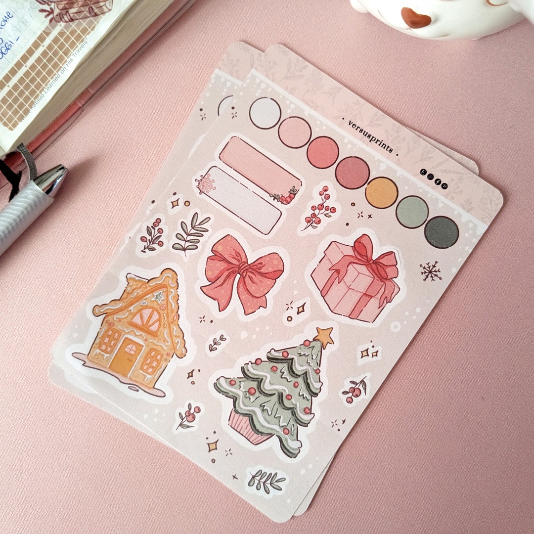 Christmas Sticker Sheet, Original Illustrated Christmas Decorations for ...