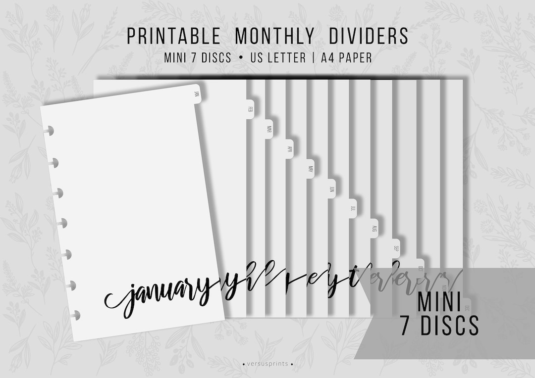 Printable Monthly Dividers With Tabs for Mini 7 Disc Planners, Minimal ...