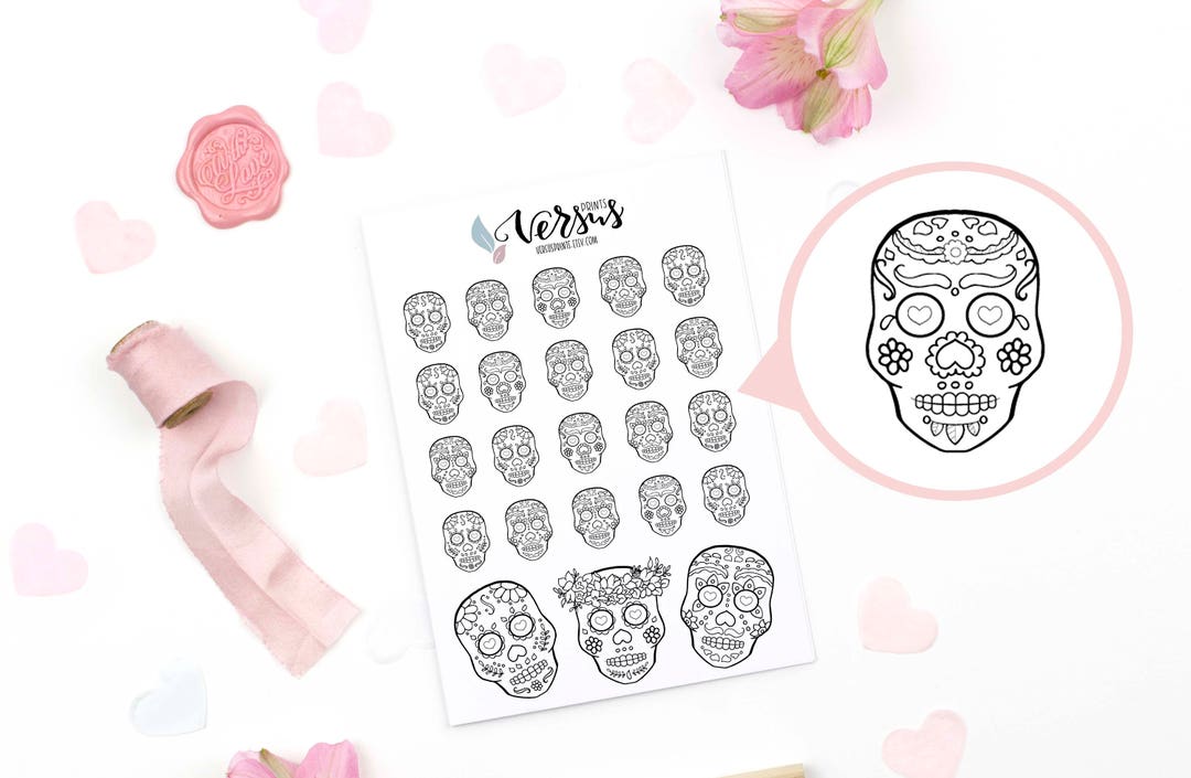 Floral Skulls Stickers, Sugar Skulls Stickers, Planner Stickers ...